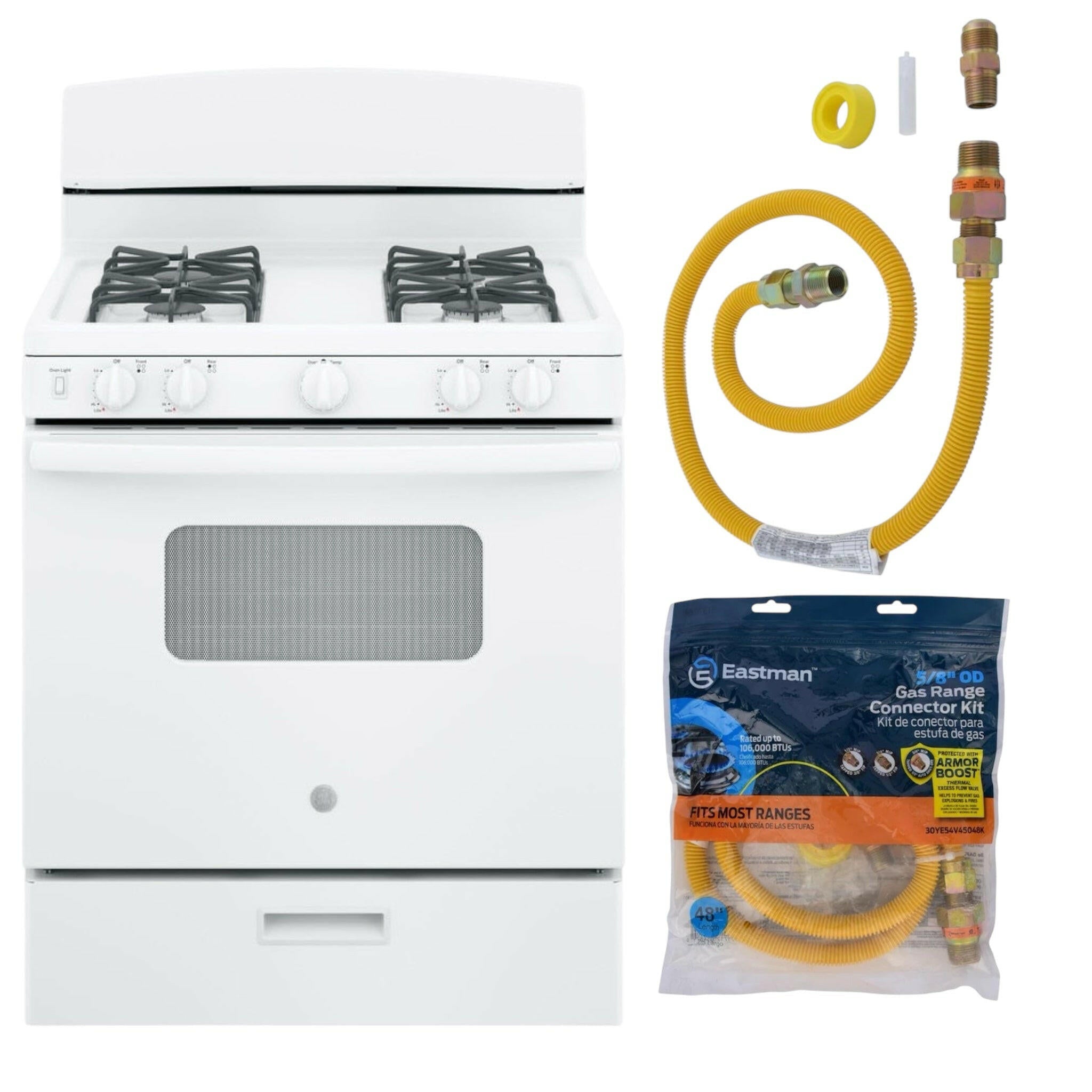 GE Gas White Range with Installation Kit – Saber Sales