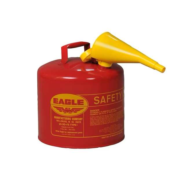 Eagle 5-Gallon Red Metal Gas Can with Flex Funnel Nozzle, Self-Venting ...