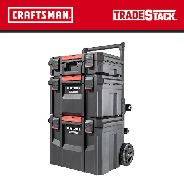 CRAFTSMAN TRADESTACK System 22-in Black Plastic Wheels Lockable Tool B ...