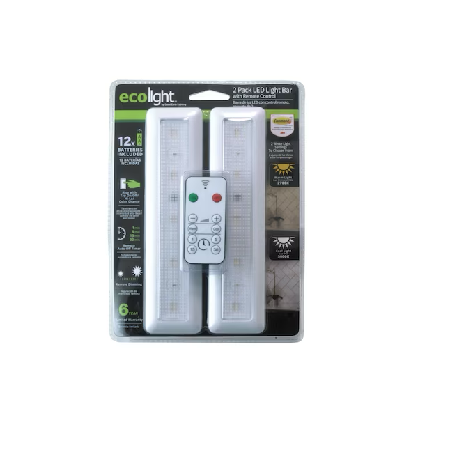 Ecolight 2-Pack 9-in Battery LED Under Cabinet Light Bar Light with Re ...