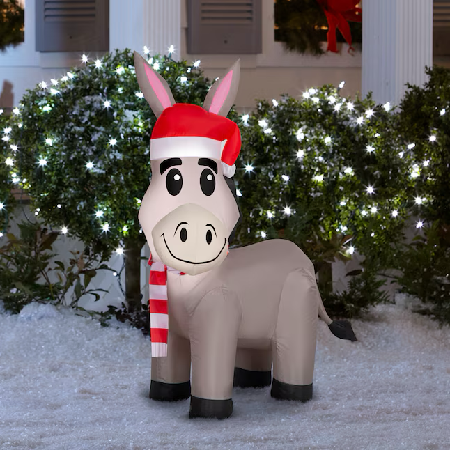 Holiday Living 4-ft LED Donkey with Santa Hat Christmas Inflatable ...