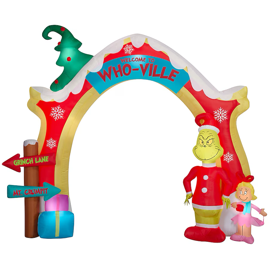 Grinch 9.5-ft LED Grinch Who-ville Arch Scene Christmas Inflatable ...