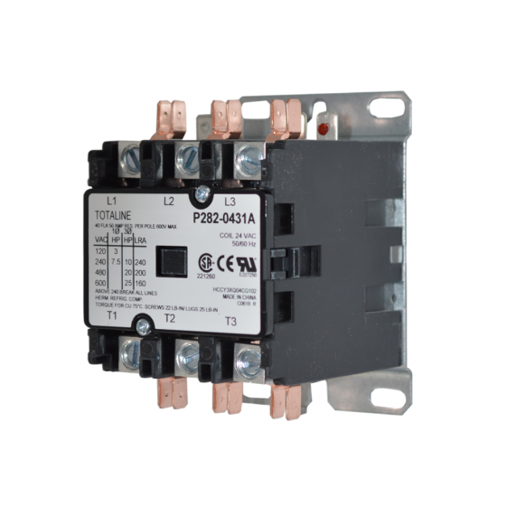 Totaline® Contactor 3 Pole, 24Vac Coil, 40FLA, 50RA, Lug Terminals ...