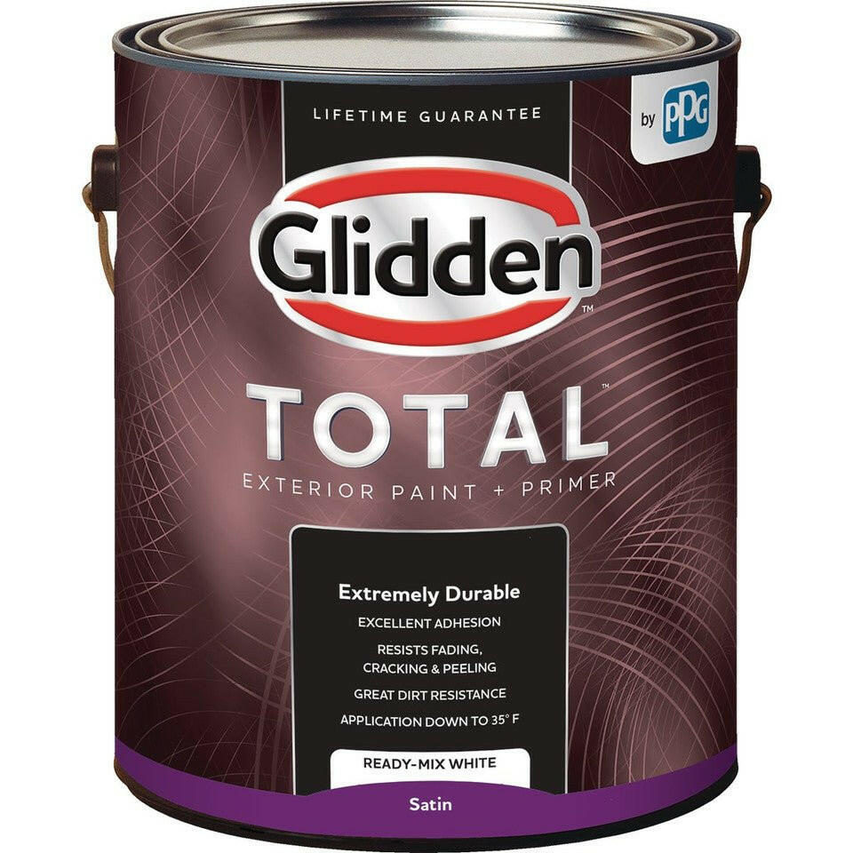 Glidden Total Exterior Paint + Primer Satin Ready Mix White 1 Gallon ...