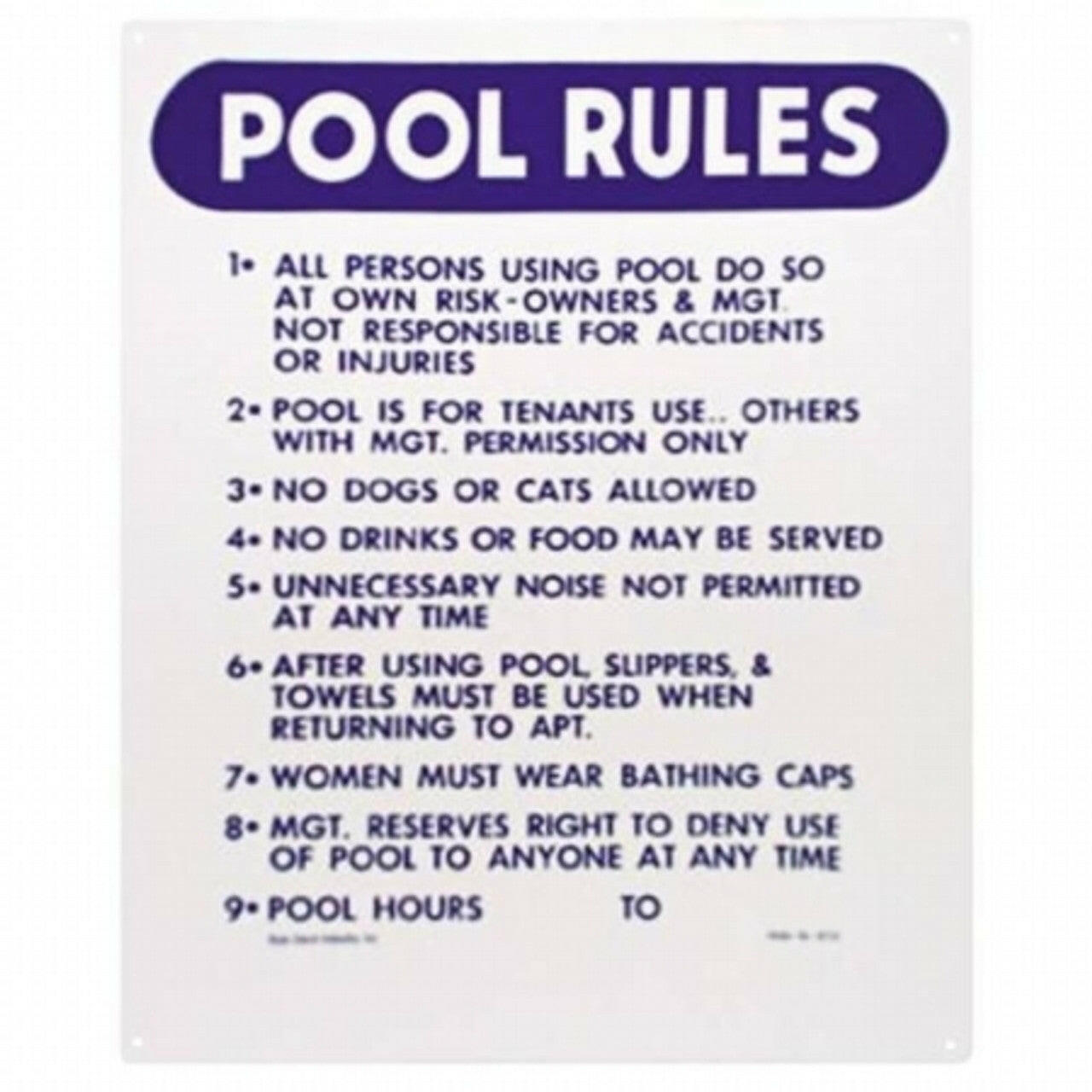 Pool Rules Sign - 18” x 24” – Saber Sales